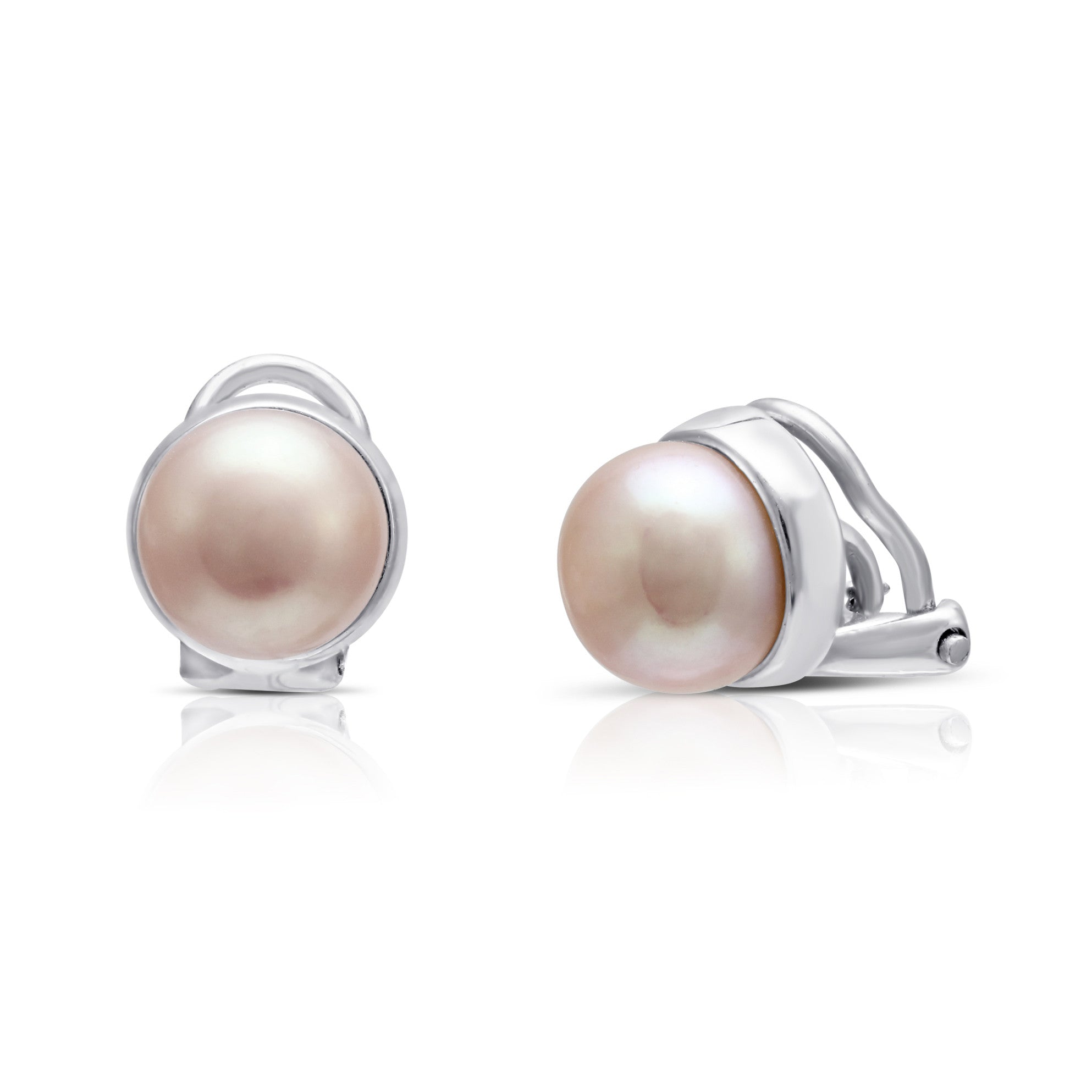 Margarita pink cultured freshwater button pearl clip on earrings with silver surround